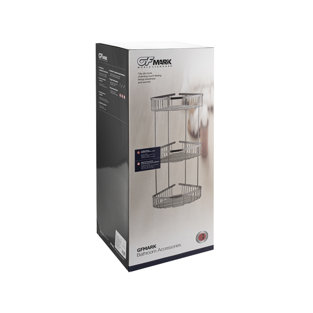 GFmark - Полочка 22 см тройная, угловая овальная, литая, матовая, АНТИВАНДАЛЬНАЯ, из нержавеющей ...